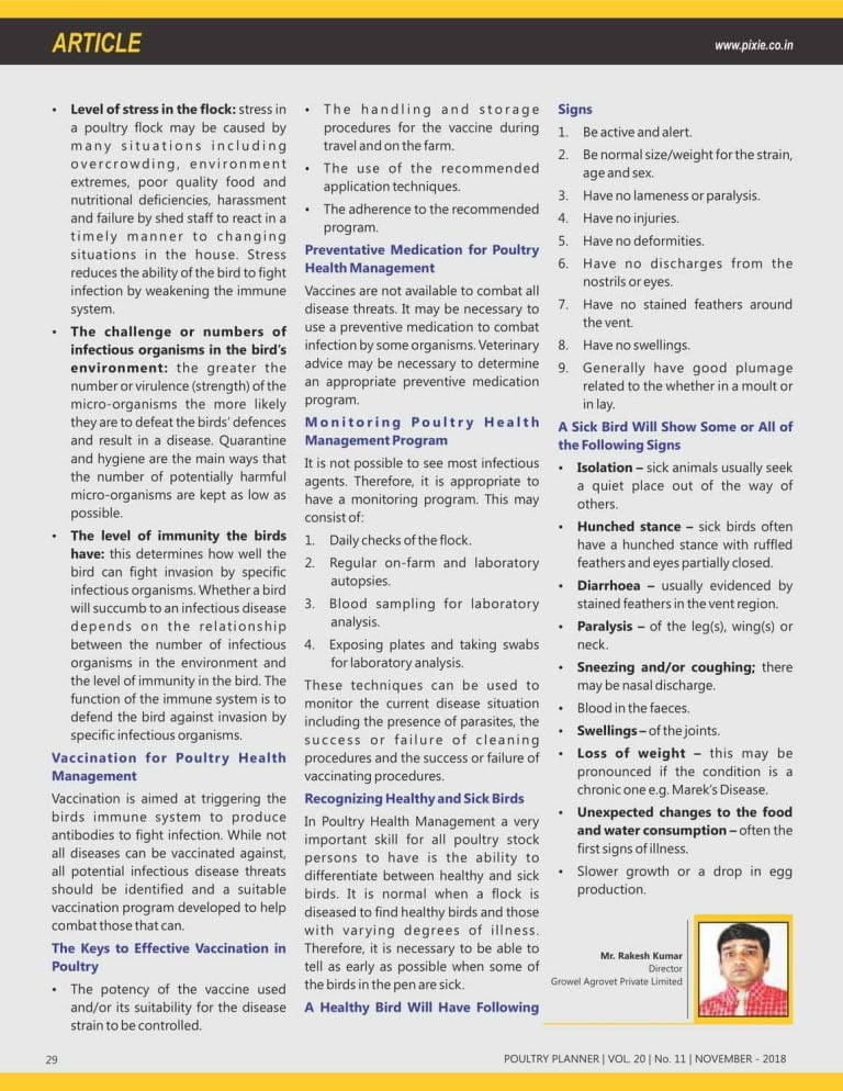 Poultry Health Management Principle & Practice , Article Published in ...